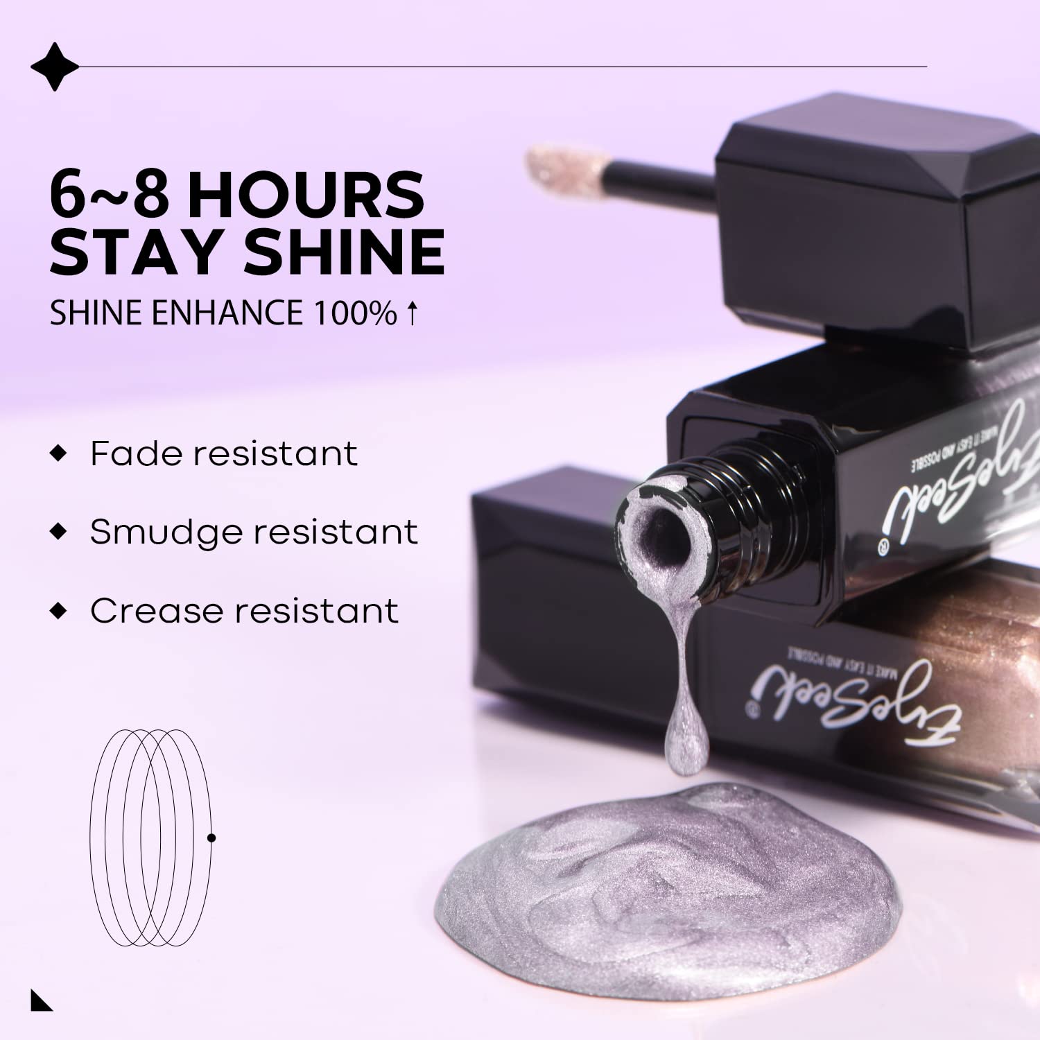 EYESEEK 6PCS Liquid Glitter Eyeshadow Metallic Eye Makeup Set, Brilliant Cream Gel Shimmer Eye Shadow Brightener Eyeliner, Eyes Liner Make Up Kit - Metallic Brown