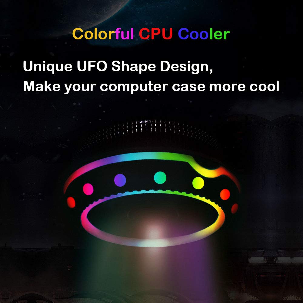 Conisy CPU Cooler, Aluminum CPU Air Cooling Heatsink with RGB LED Fan, for Intel and AMD Socket (LGA 115X/AM4 Compatible) (Colorful)