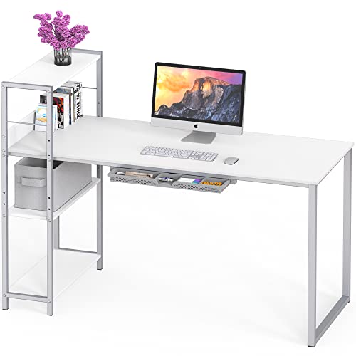 SHW 46-Inch Mission Desk with Side Shelf, White