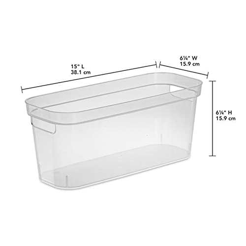 Sterilite 6.25x6.25x15 Inch Narrow Modern Storage Bin with Comfortable Carry Through Handles and Banded Rim for Household Organization, Clear (8 Pack)