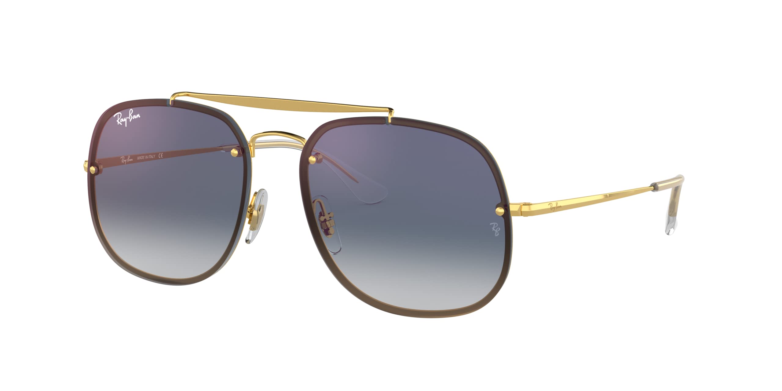 Ray-Ban RB3583N Blaze General Square Sunglasses, Gold/Clear Gradient Blue Mirrored Red, 58 mm