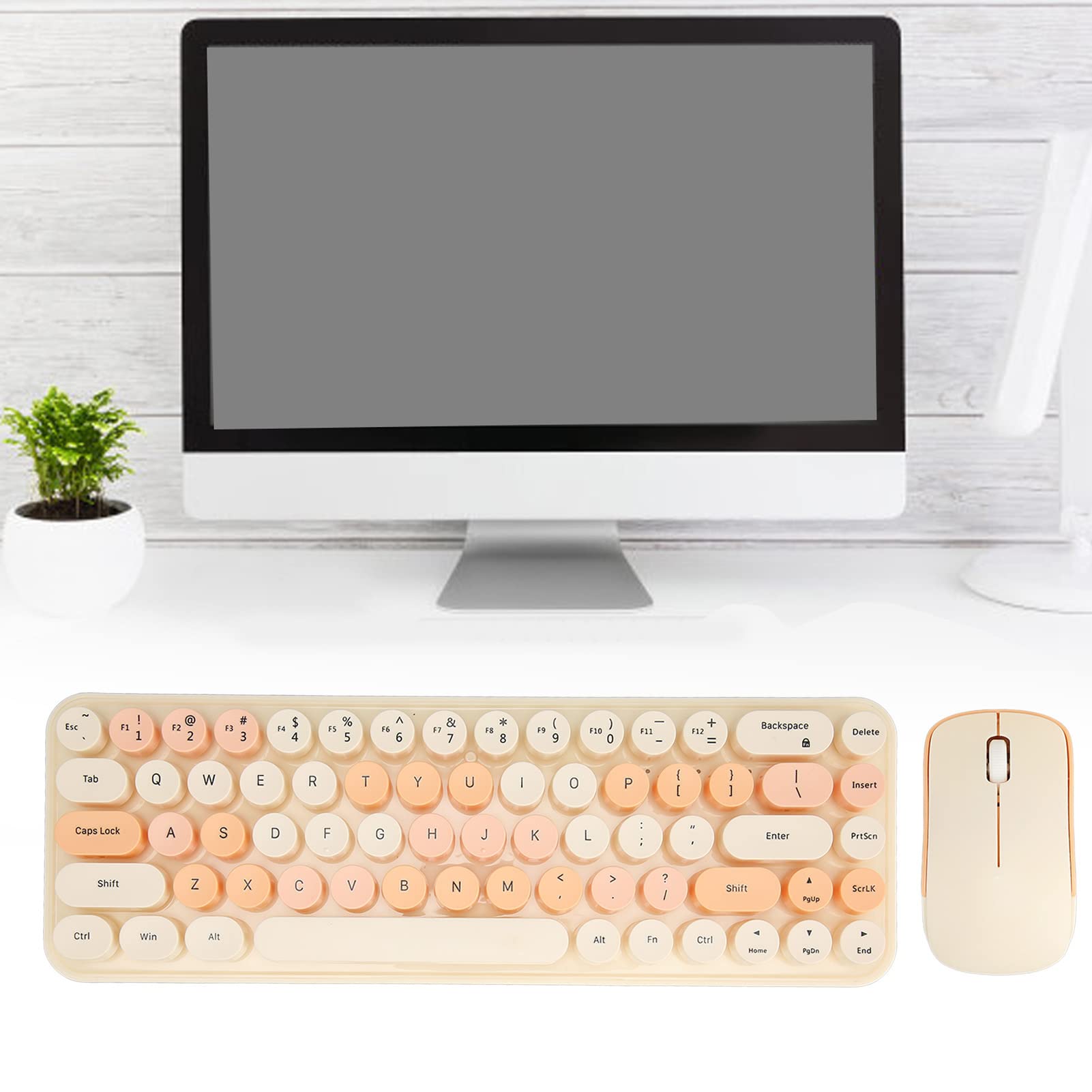 Gaming Keyboard Mouse, Beautiful, Durable, Retro Home USB Keyboard Mouse (Tawny Mixed Color)