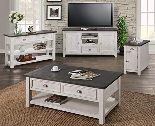 Martin Svensson Home Monterey Chairside Table - White with Grey Top - Coastal Multi-Use Table with Built-in Outlets and Drawers for Bedroom or Living Room