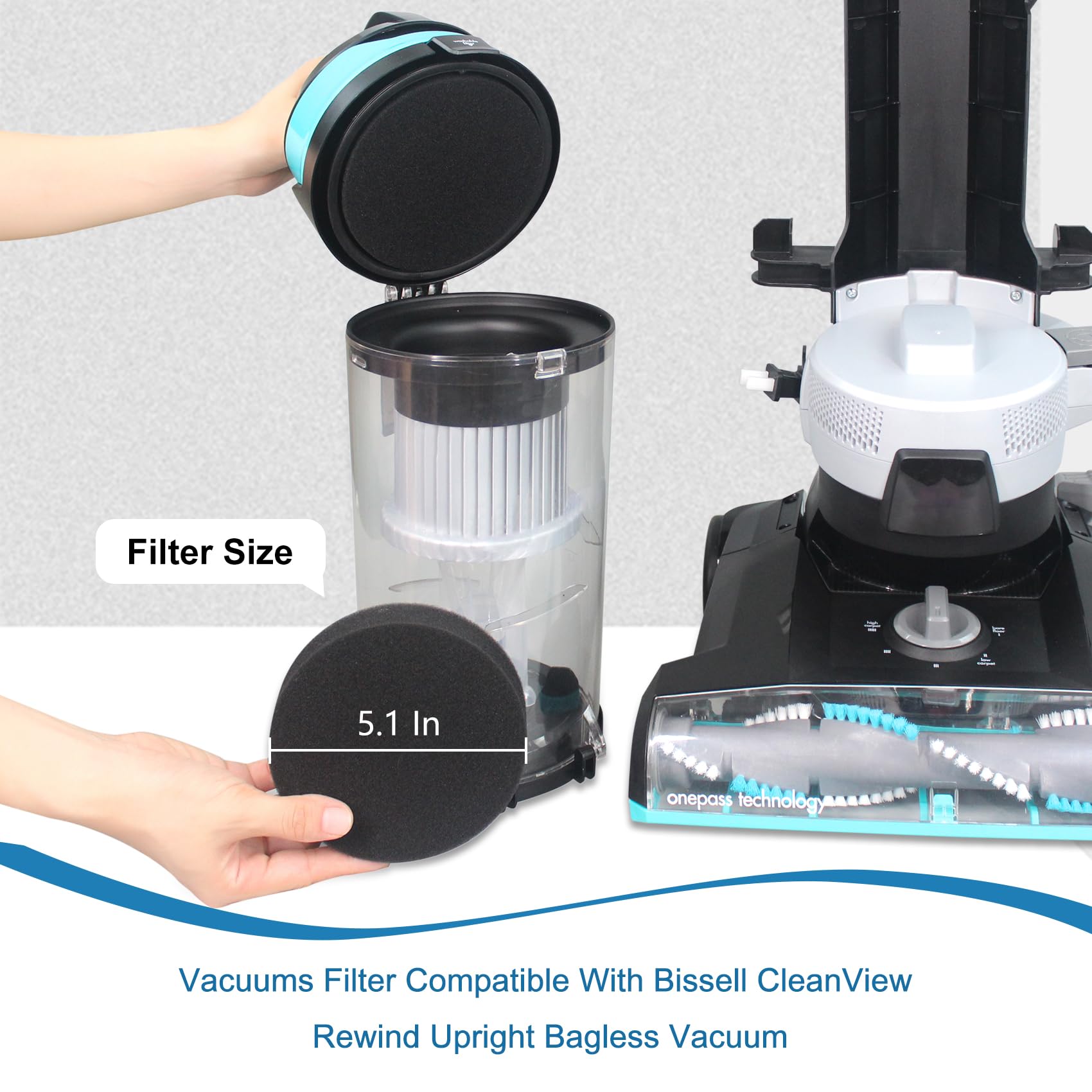 CPAI Replacement Filters Compatible with Bissell CleanView Rewind Upright Bagless Vacuum,Fits Models 3534,3313,3533,3536,3333,3335,3675,3676 Series(2 Pack)