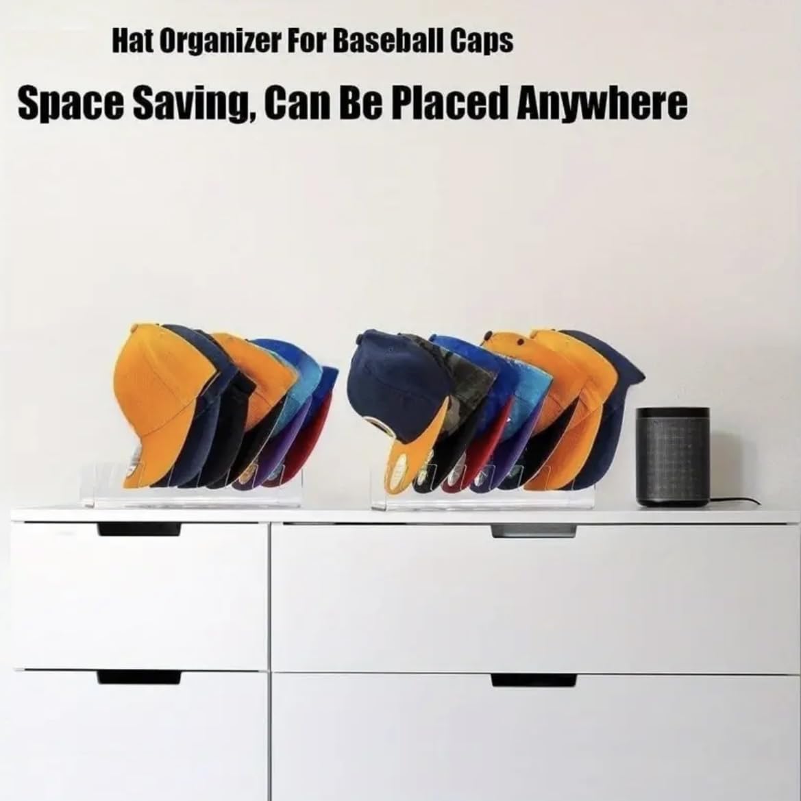 generic Hat Stand for Baseball Caps 2 Pack - Acrylic Hat Holder Display and Organizer- No-Install Holder for 14 Baseball Caps - Ideal for Closet, Dresser, or Shelf, Clear