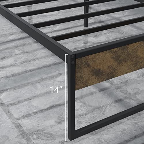 HOMWAYART King Bed Frames with Decorative Wood Panel, Storable High Platform Reinforced Steel Slats Support, Easy Assembly, Sturdy, No Box Spring Needed (Mahogany, King)