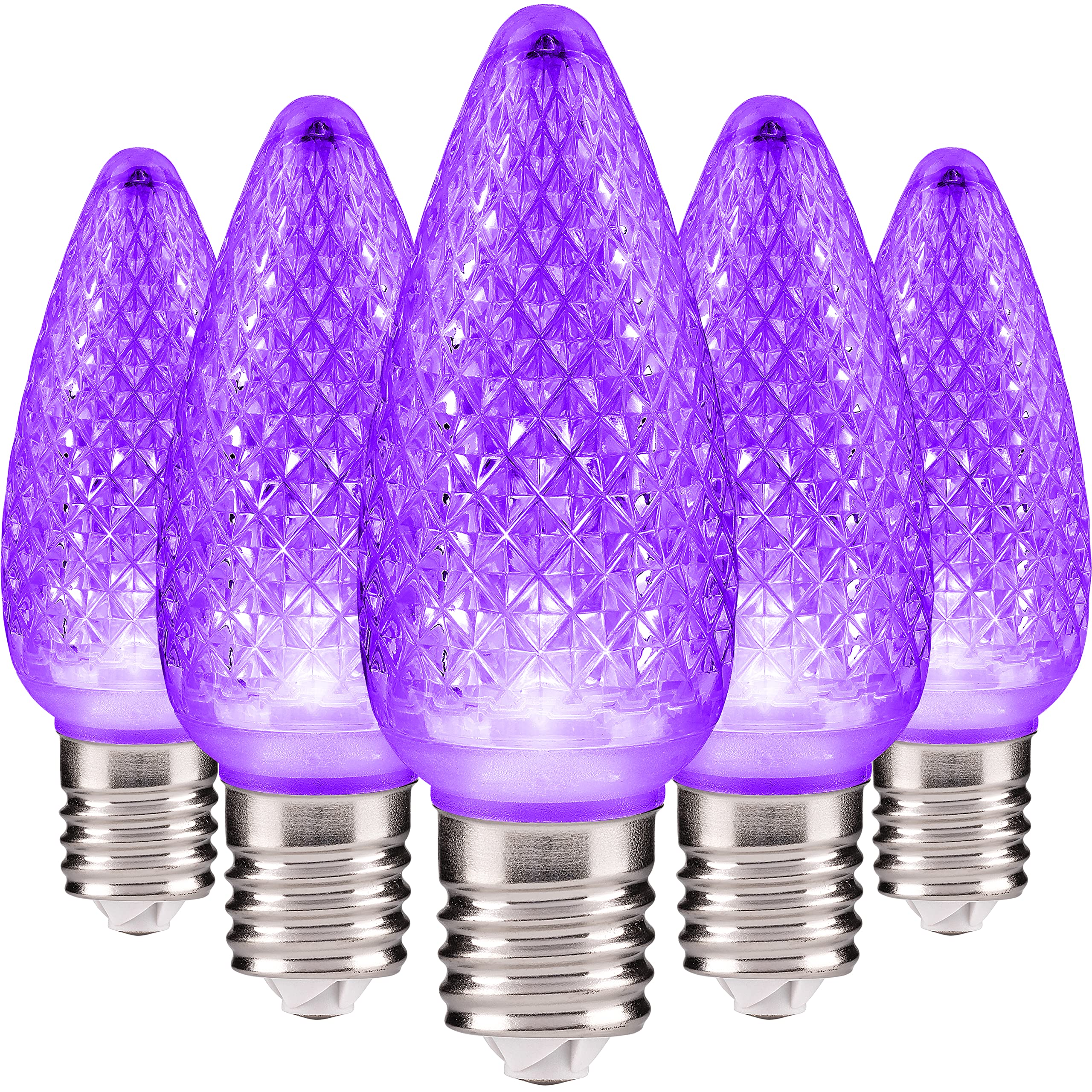 HLO Lighting Set of 25 Purple C9 Christmas Lights | Faceted C9 LED Christmas Light Bulbs for Indoor & Outdoor Use | Durable C9 LED Lights | Replacement C9 Bulbs