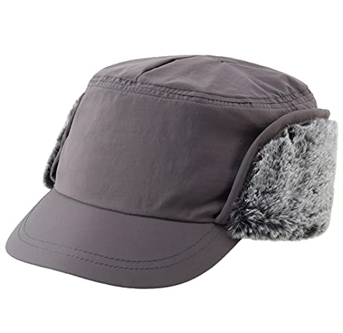 Connectyle Men's Winter Hats with Bill Earflaps Newsboy Hat Warm Ski Skull Cap Visor Sports Hat Grey