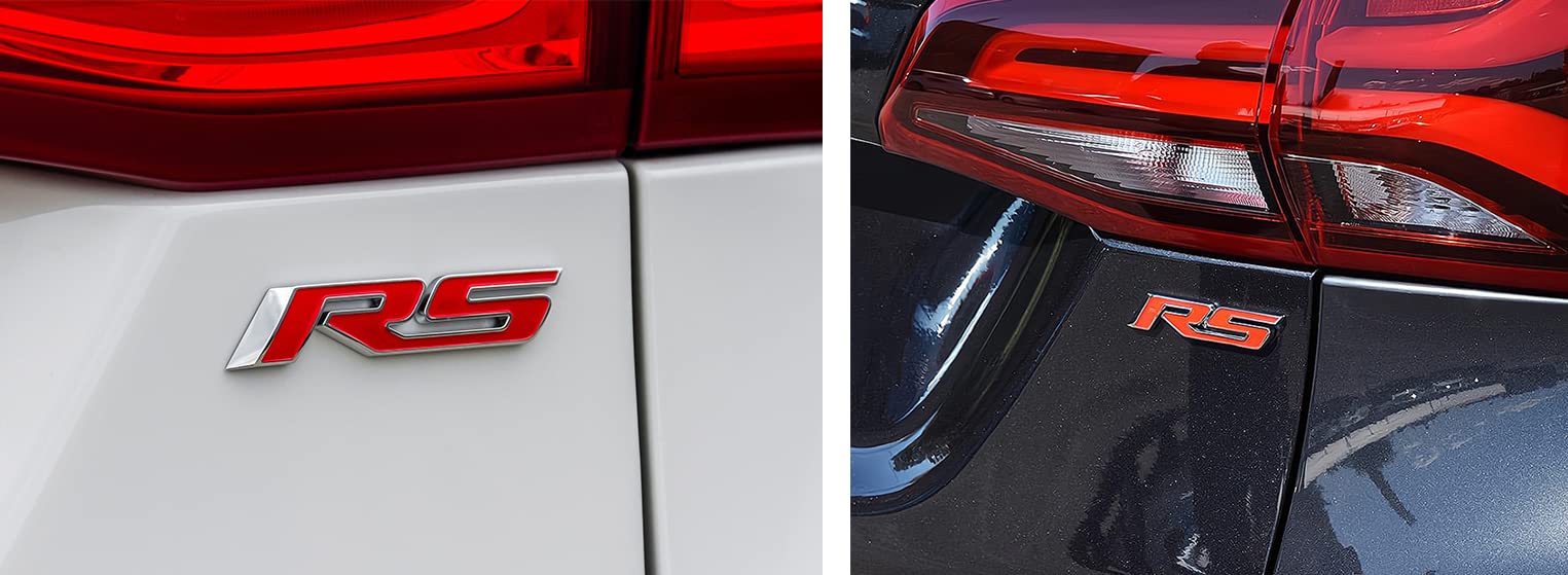 Cloud set 2pcs RS Emblem 3D Metal Badge Decals Compatiable for Camaro GM Series Racing Sport Car Decoration Accessories Logo (Silver red)