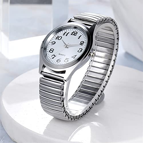 JewelryWe Mens Ultra Thin Easy Reader Watch with Elastic Strap, Golden/Silver Watch