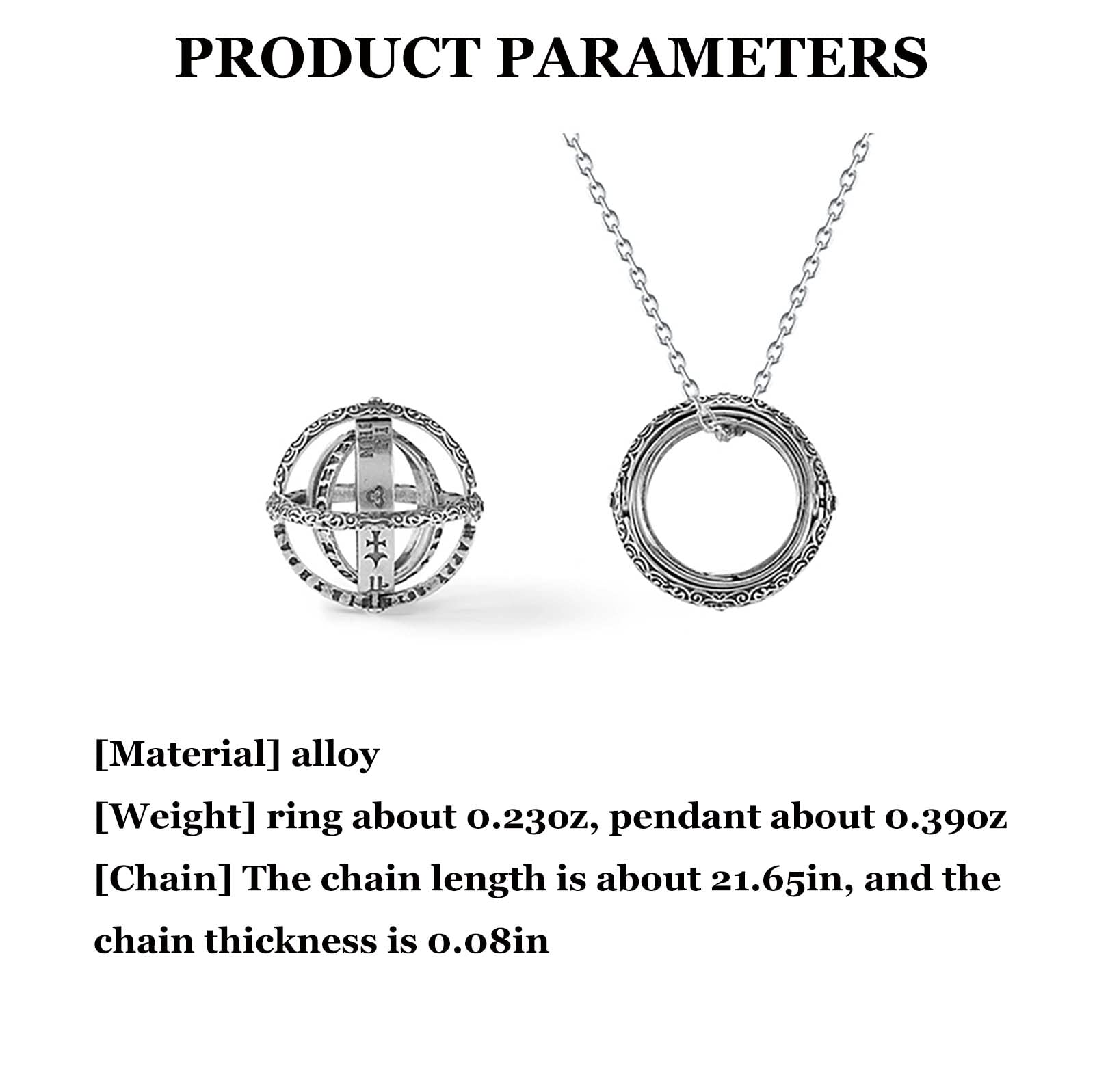 Dinfix Rotating Deformation Ring, Astronomical Ball Ring Necklace, Vintage Handmade Pendant Necklace, Stainless Steel Multi-function Ring (silver, 10)