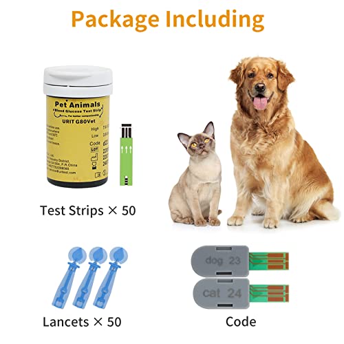 URIT Pet Blood Glucose Test Strips for Dog/Cat, 50 Test Strips for URIT Blood Glucose Monitor System for Dog/Cat Diabetes.