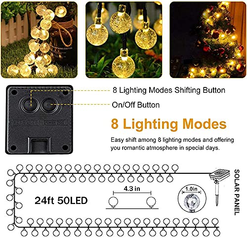WHEEJE String Lights Solar Garden Lights Outdoor Waterproof 50LED Fairy Lights 8 Mode 7M Solar String Light for Garden Patio Yard Home Christmas for Wedding/Party/Curtain/Garden