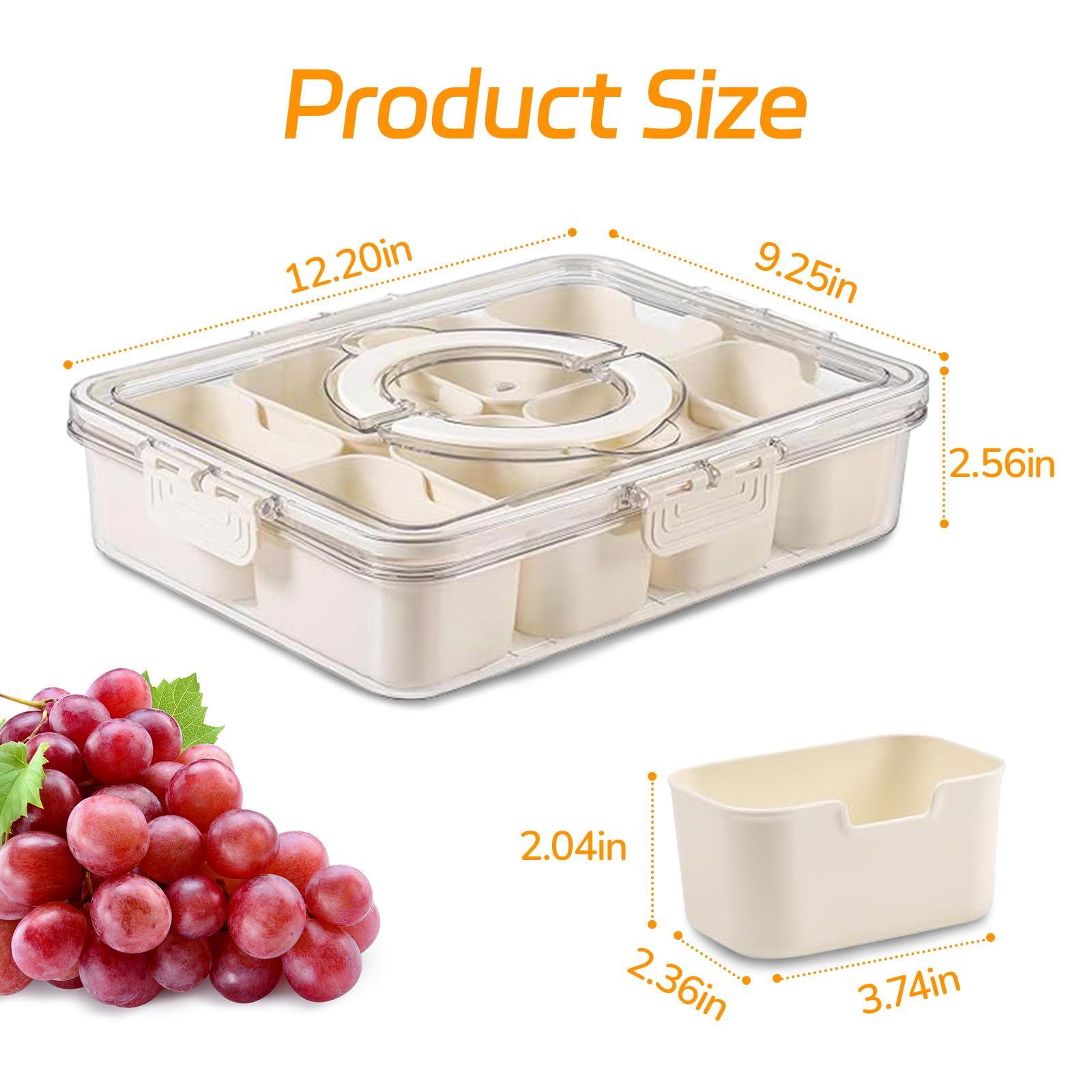 GTJ Snackle Box Divided Serving Tray with Lid Portable Snack Box Container Charcuterie Storage Organizer Snack Tray for Candy,Fruits,Nuts,Snacks(8 Compartments)