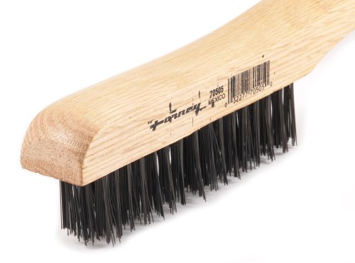 Forney 70505 Wire Scratch Brush, Carbon Steel with Wood Shoe Handle, 10-1/4-Inch-by-.014-Inch