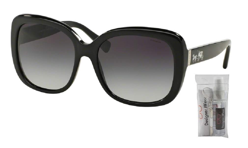 Coach HC8158 500211 58M Black/Light Grey Gradient Square Sunglasses For Women + BUNDLE with Designer iWear Eyewear Kit