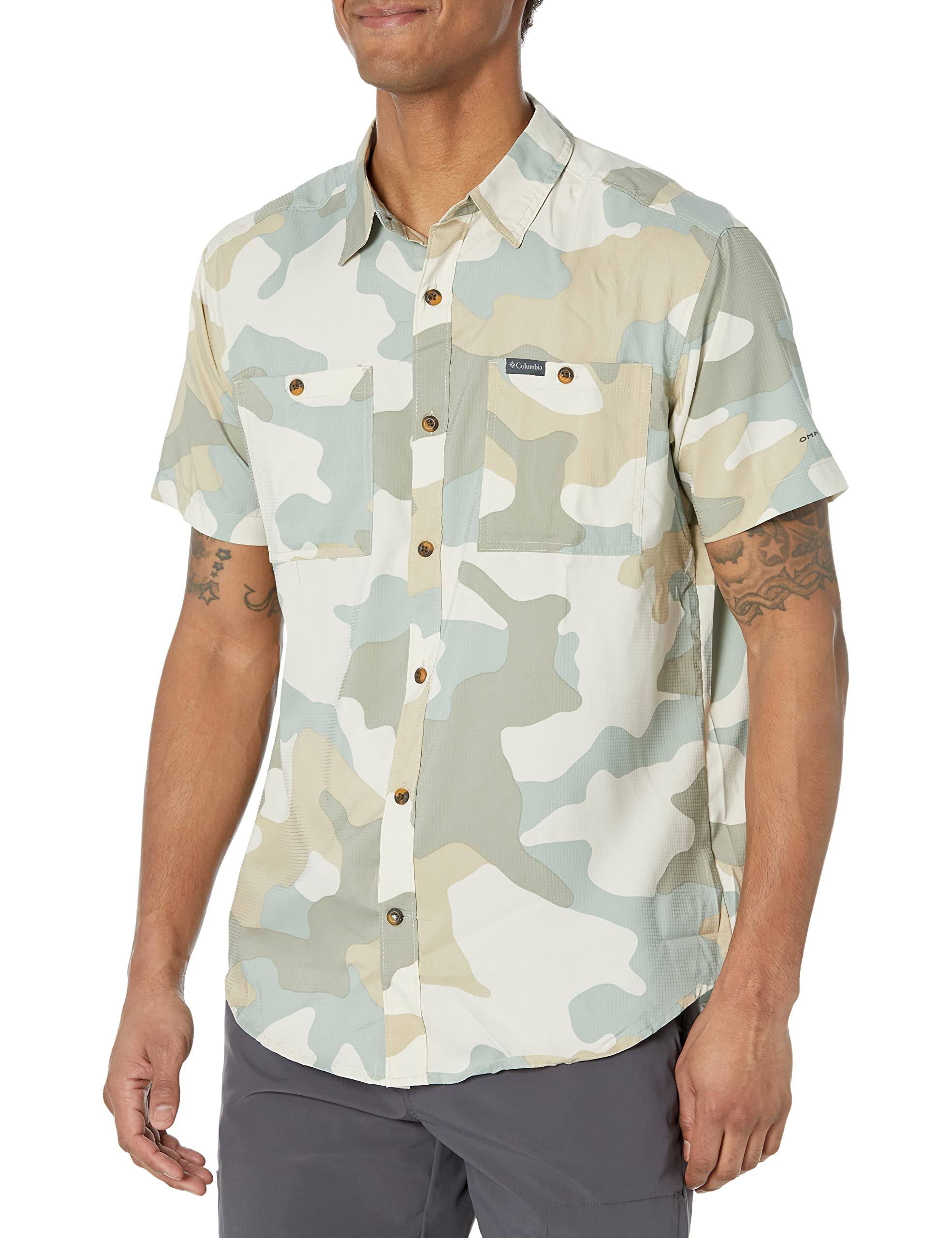 Columbia Men's Utilizer Printed Woven Short Sleeve, Niagara Mod Camo, Medium