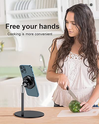 EWA Magnetic Phone Stand, 360°Rotation Adjustable Cell Phone Stand for Desk/Nightstand/Office, Hands-Free Metal Magnetic Phone Holder Stand, Compatible with iPhone 15/14/13/12 Magsafe Case, Black