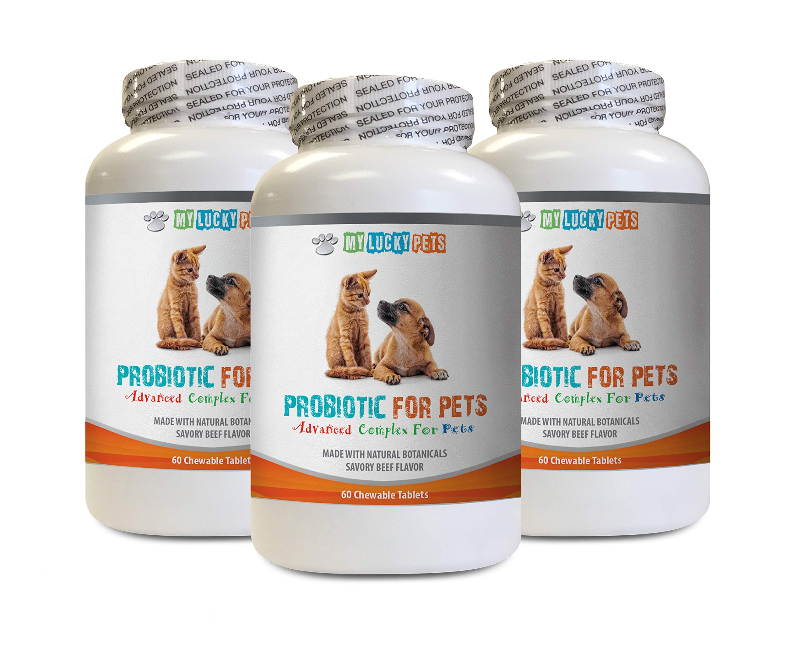 MY LUCKY PETS LLC Dog Gas Remedy - PET PROBIOTIC - Dogs and Cats - Digestive Boost - GET RID of Bad Breath and Stop Diarrhea - lactobacillus salivarius probiotic - 3 Bottles (180 Treats)
