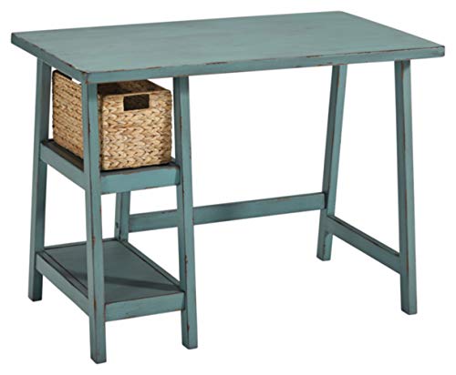 Signature Design by Ashley Mirimyn Vintage 42" Home Office Desk with Basket, Distressed Blue,Teal