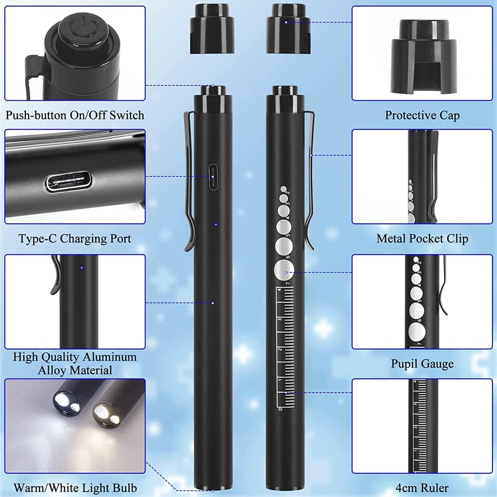 Hlsicnalm Pen Light Rechargeable Pen Light with Pupil Gauge LED Penlights USB Rechargeable Penlight Gifts for Nurses Nursing Student