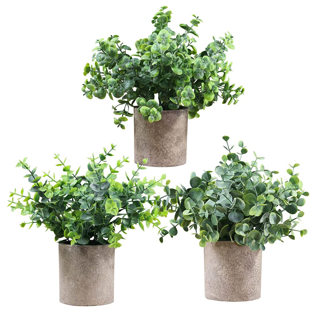 WOS Small Potted Artificial Plants, Artificial Plants, Plastic Green Plants, Suitable for Home Office Garden Decoration, Indoor and Outdoor, 3Piece Set