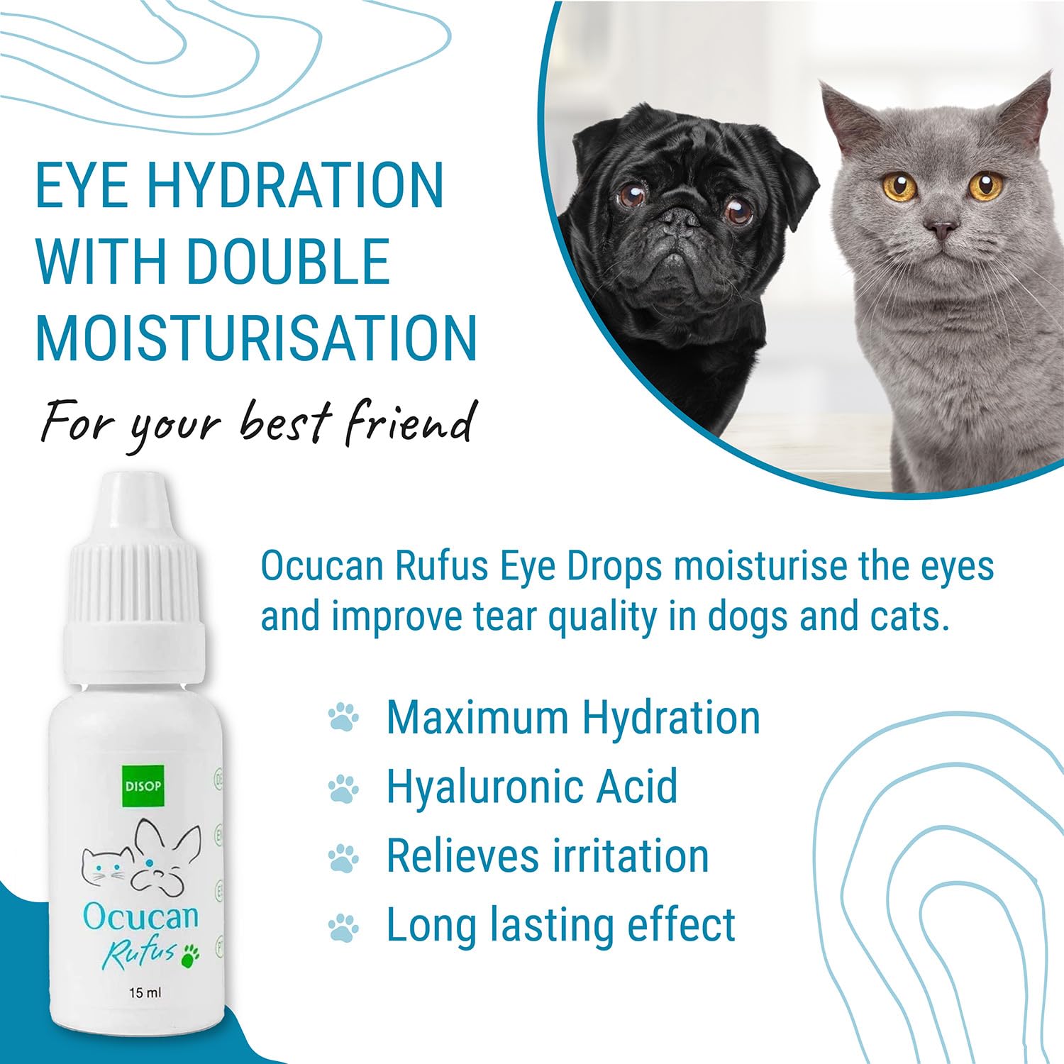 Ocucan Moisturizing Eye Drops for Dogs and Cats with Hyaluronic Acid. Lubricating Relief Artificial Tears for Dry Irritated Eyes for Pets. Multidose, 15 ml (0.50 Fl Oz)