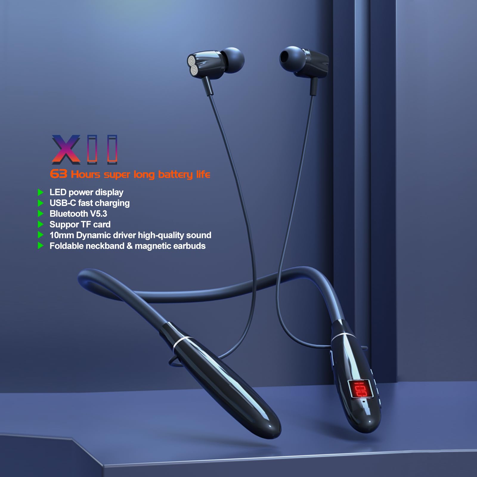 CCICITA Long Battery Life Neckband Bluetooth Headphones, X6 (100H Playtime) & X11 (63H Playtime)