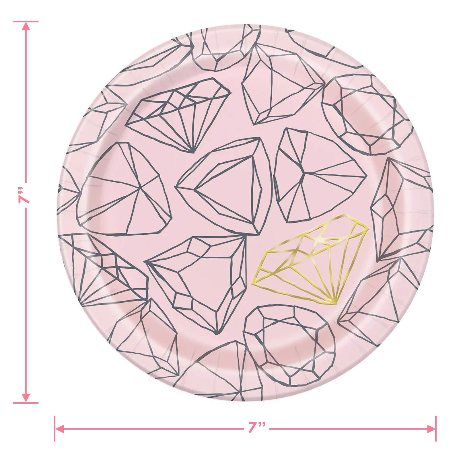 Live It Up! Party Supplies Pink & Gold Diamond Bride to Be Paper Dessert Plates and Beverage Napkins (Serves 16)