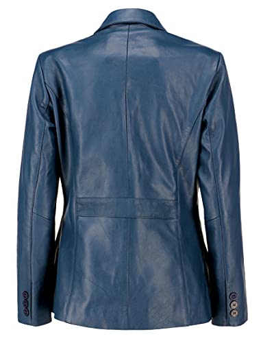Jild Classic 2-Button Lambskin Leather Blazer Women - Casual Coat Long Sleeves Suit Style Leather Jacket Women (LC-Blue-XL)