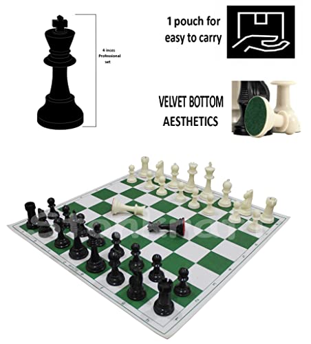 StonKraft 17'' x 17'' Tournament Chess Vinyl Foldable Chess Game with Solid Plastic Pieces (with Extra Queen) - Ideal for Professional Chess Players