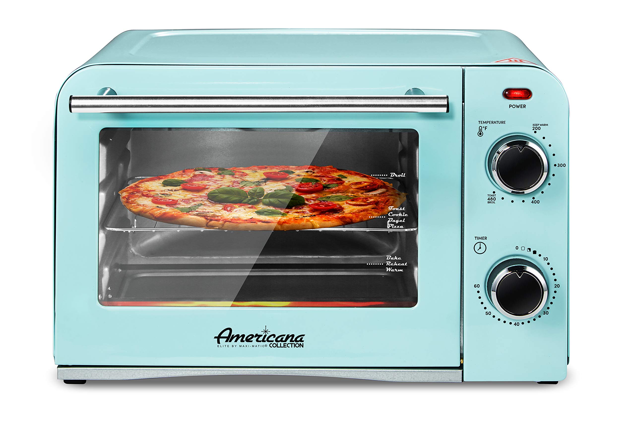 Elite Gourmet Americana ETO1200BL Vintage Diner 50’s Retro Countertop Toaster Oven, 1300W, Bake, Broil, Toast, with Temperature Control & Adjustable 60-Minute Timer, Fits 9” Pizza, 4 Slice,