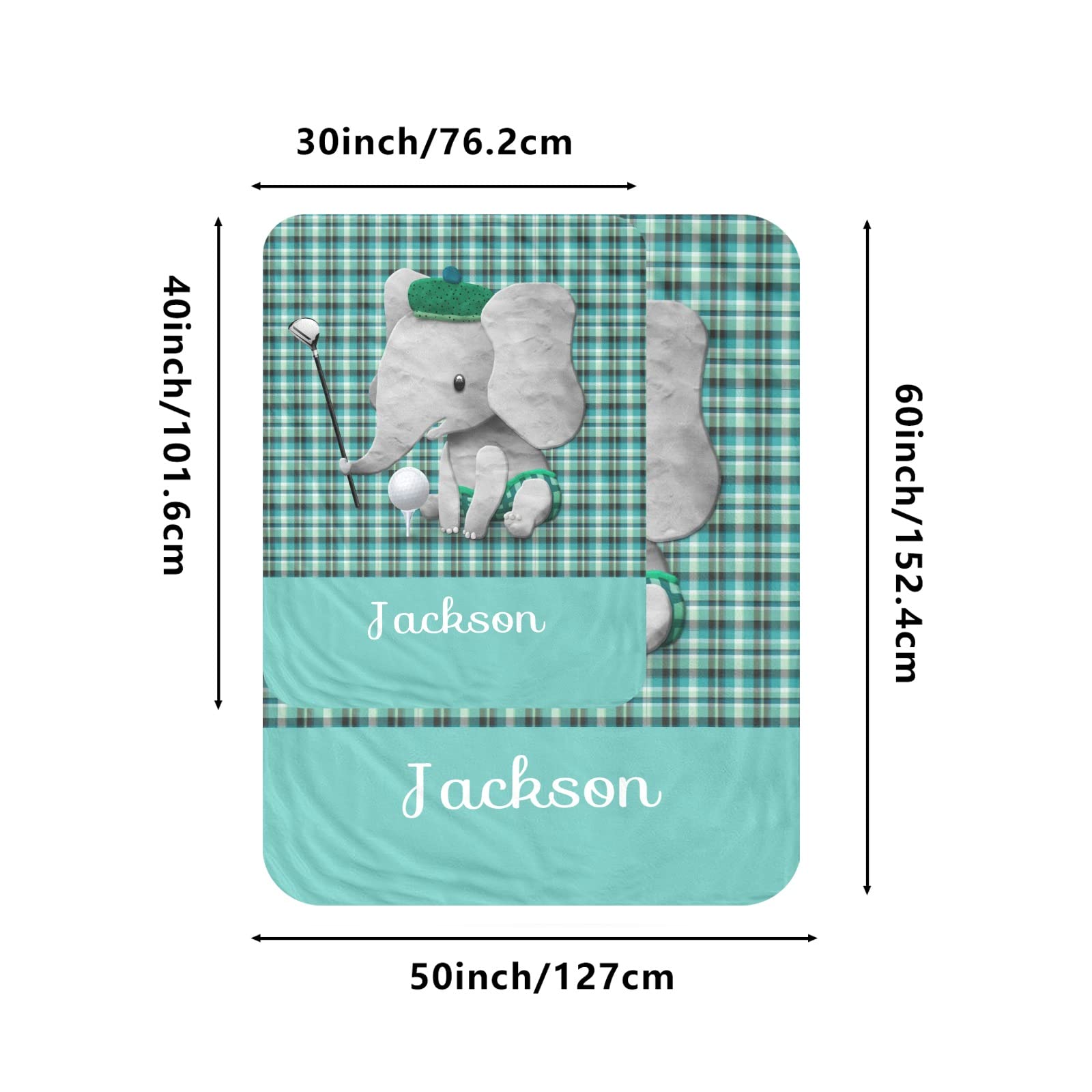 Elephant Play Golf Personalized Baby Blanket, Custom Name Sherpa Fleece Baby Blankets for Newborns, Infants, Toddlers, and Nursery 30"x40"