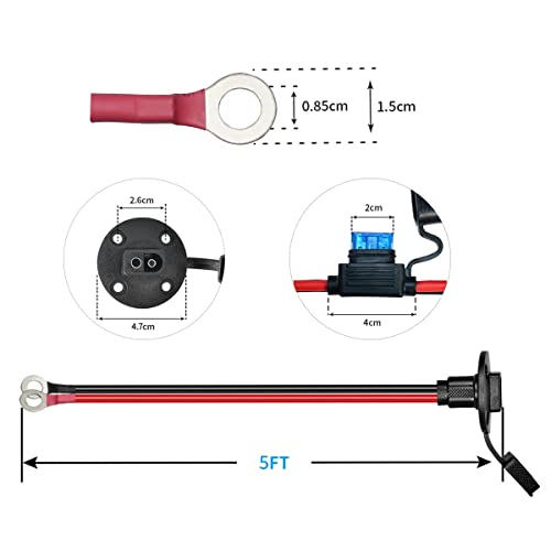 ELFCULB 12AWG SAE Power Socket Sidewall Port to O Ring,SAE Connector Extension Cable with 10A 15A 20A 25A Fuse,Compatible for Solar Generator Battery Charger (5FT)