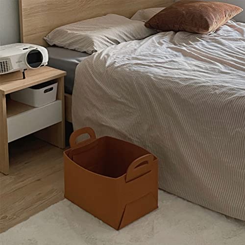 Storage Basket Felt Closet Storage Bins Convenien with Handles Storage Box Collapsible & Convenient Box Organizer for Office Bedroom Closet Babies Nursery Toys Laundry Organizing ( Brown)(Small)