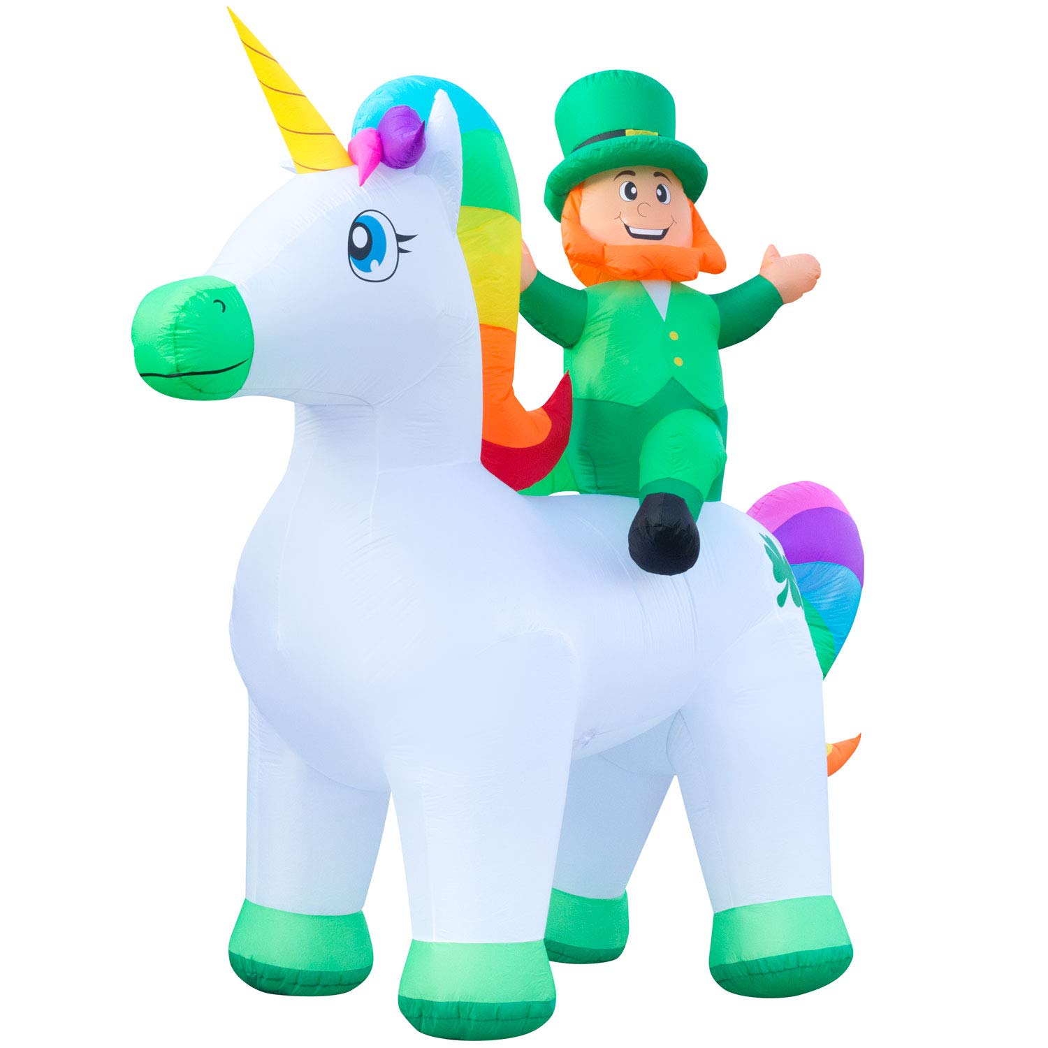 Holidayana 9ft St Patricks Day Inflatable Leprechaun Riding Unicorn - Leprechaun and Magical Unicorn Blow Up Yard Decoration, Includes Built-in Bulbs, Tie-Down Points, and Powerful Built-in Fan