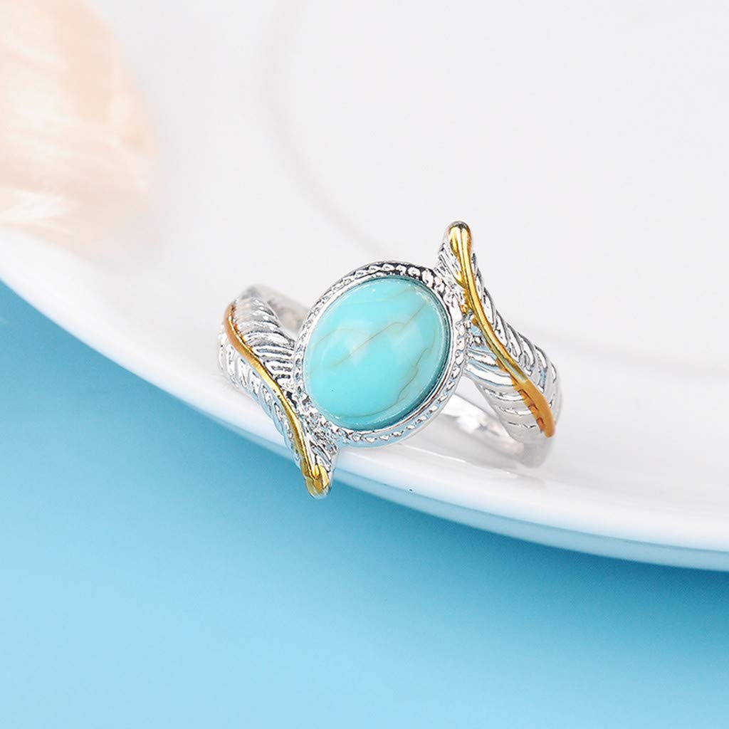 Rings for Women Luxury Creative Turquoise Feather Enamel Ring Women's Jewelrya Good Gift for a Girlfriend, Boyfriend, Family