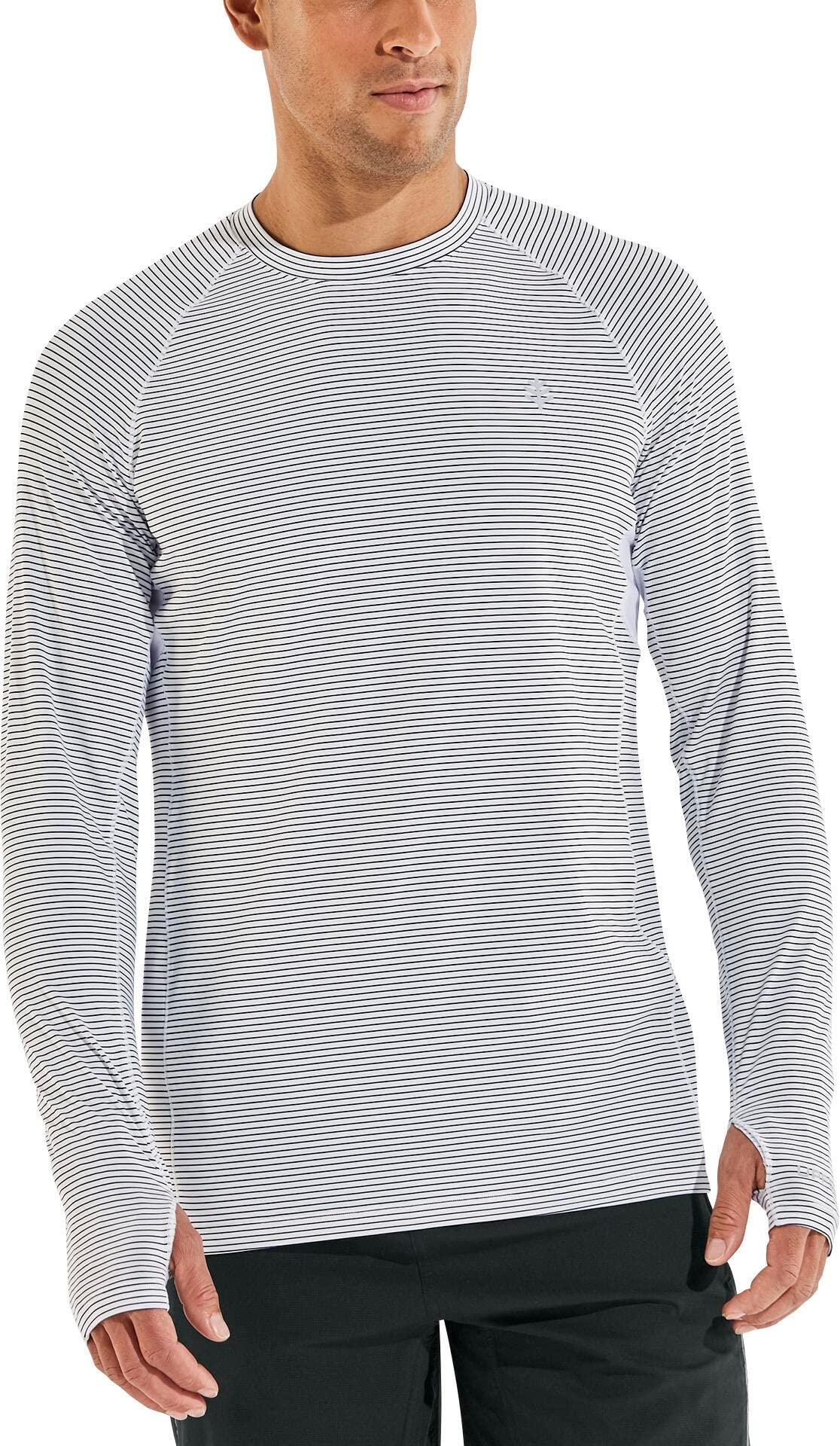Coolibar UPF 50+ Men's Agility Long Sleeve Performance T-Shirt - Sun Protective (Medium- Black/White Mini Stripe)