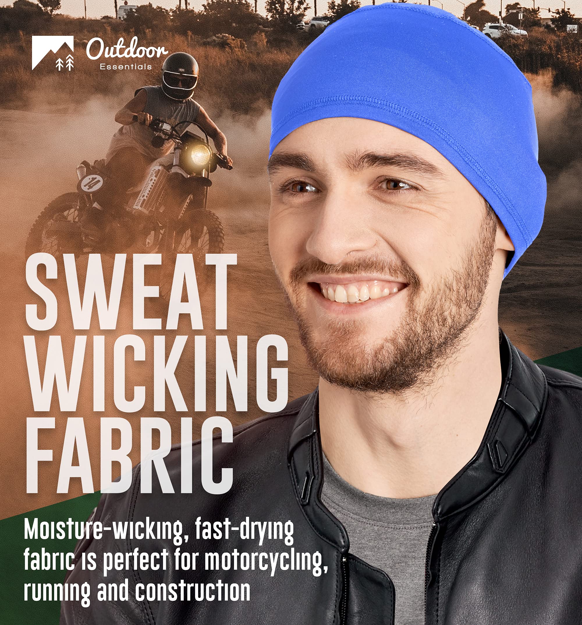Cooling Skull Cap Helmet Liner for Men - Sweat Wicking Bike, Cycling, Bicycle Head Cap Beanie - Motorcycle & Hard Hat Liners Blue