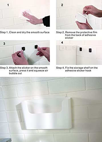 LADYBEE7LES Wall Floating Shelves White 4pcs Set, Self Adhesive Wall Shelf/Bathroom Makeup Wall Organizer/Wall décor/No Drill Plastic Storage Bins, Multi-Sizes, Stickers Included