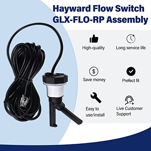 Flow Switch Assembly GLX-FLO-RP for Hayward Goldline Aquarite Salt System, Pool Flow Sensor Suitable for Hayward Salt Cell and Chlorine Generator, with 15-Foot Cable Flow Switch
