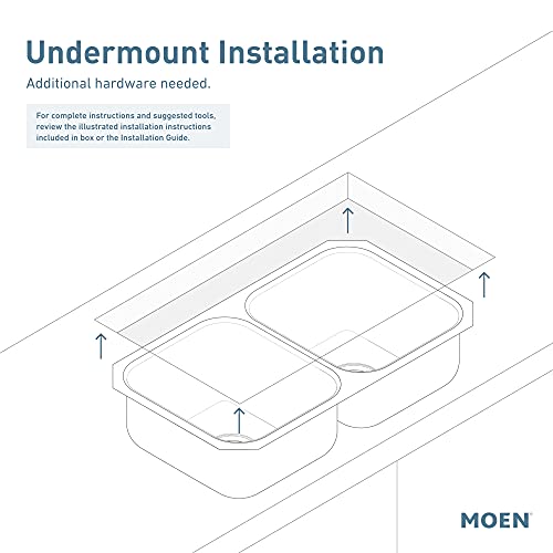 Moen GS18190 18000 Series 23.5-inch 18 Gauge Undermount Single Bowl Stainless Steel Kitchen Sink, 9-inch Depth