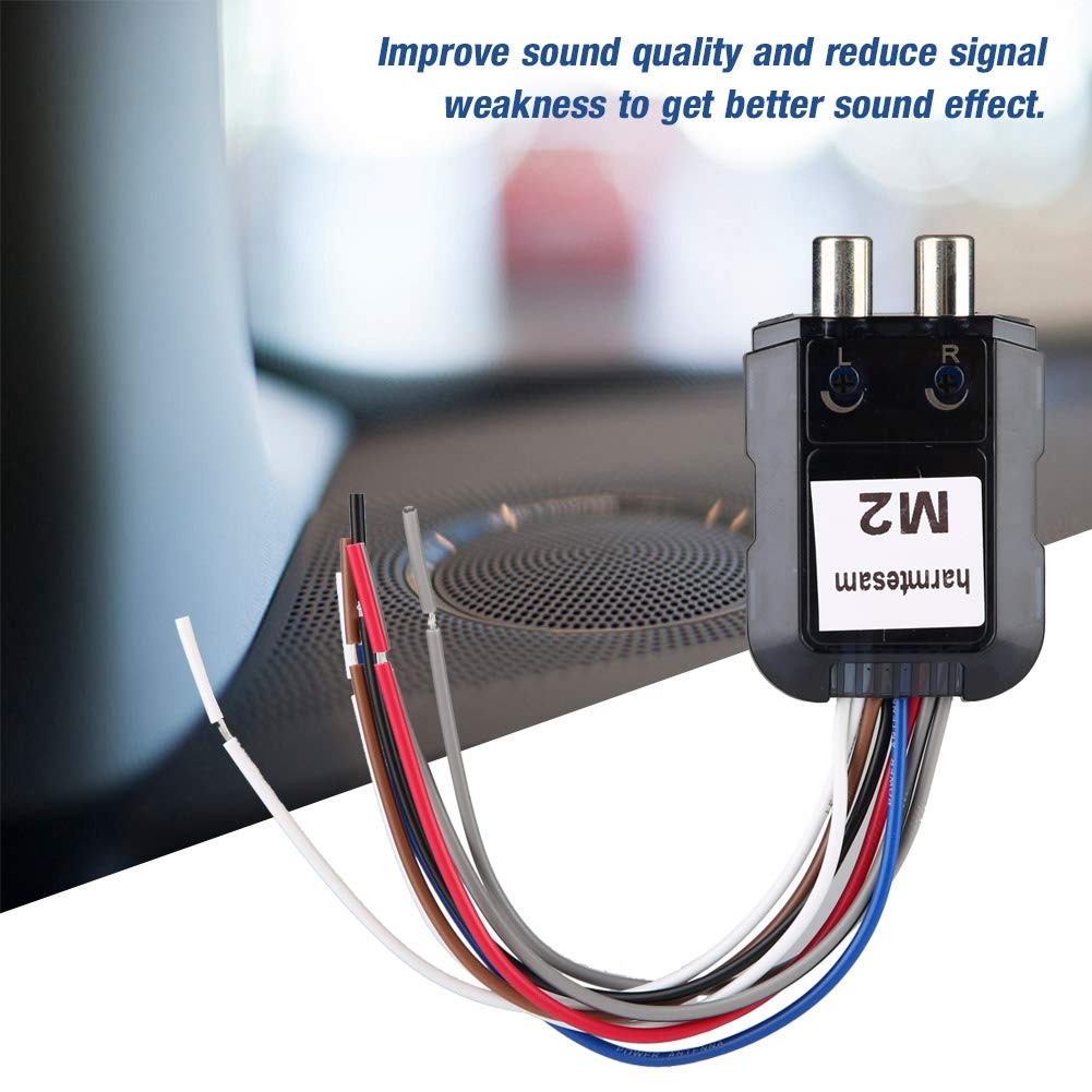 Suuonee Audio Converter, Car Stereo Subwoofer 2 Channel High to Low Audio Converter with Power Amplifier Control Wire, Black