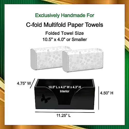 Countertop Paper Towel Dispenser with Engraved Butterfly in Black Bamboo β Compatible with C Fold, Multifold, Trifold & Z Fold Hand Napkins Folded Size 10.5" x 4.0" Or Smaller (Black)