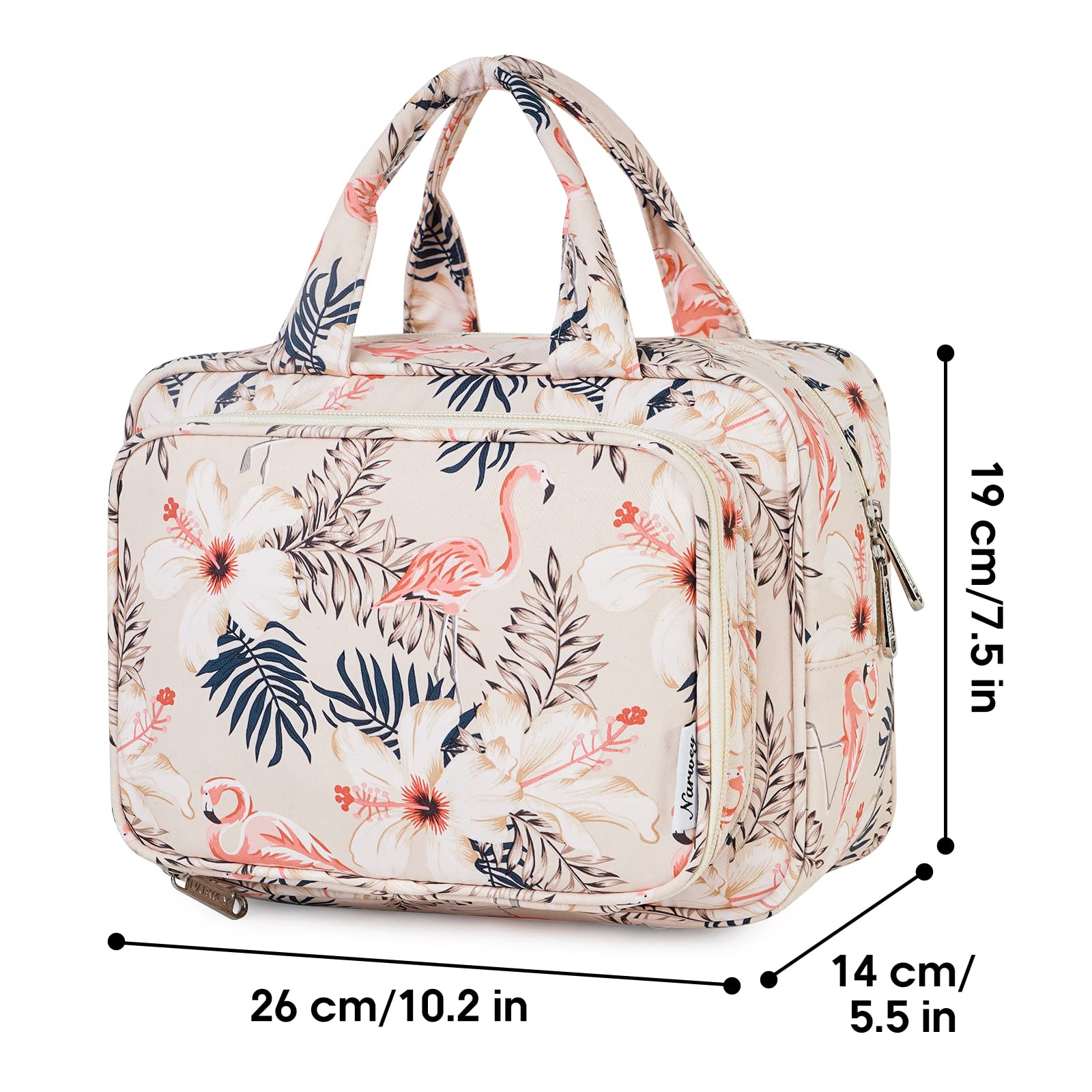 Narwey Full Size Toiletry Bag Women Large Makeup Bag Organizer Travel Cosmetic Bag for Essentials accessories (Beige Bird)