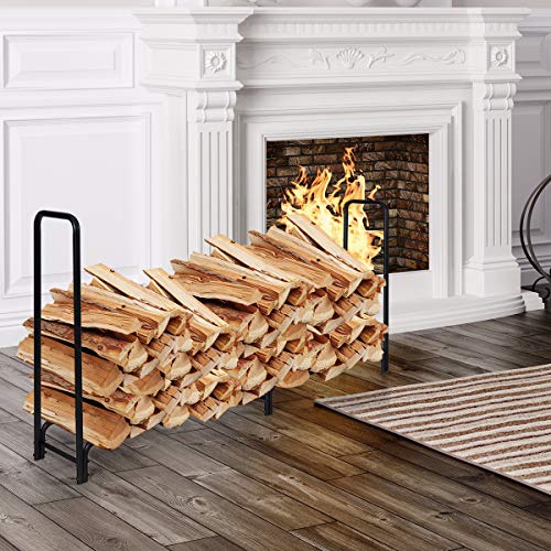Goplus 8ft Firewood Log Rack, Outdoor Heavy-Duty Firewood Storage Holder w/Sturdy Steel Tubular Frame, Easy Assembly Rustproof Fireplace Wood Stacker for Fireplace, Patio, Deck, Fire Pit, 8ft Black