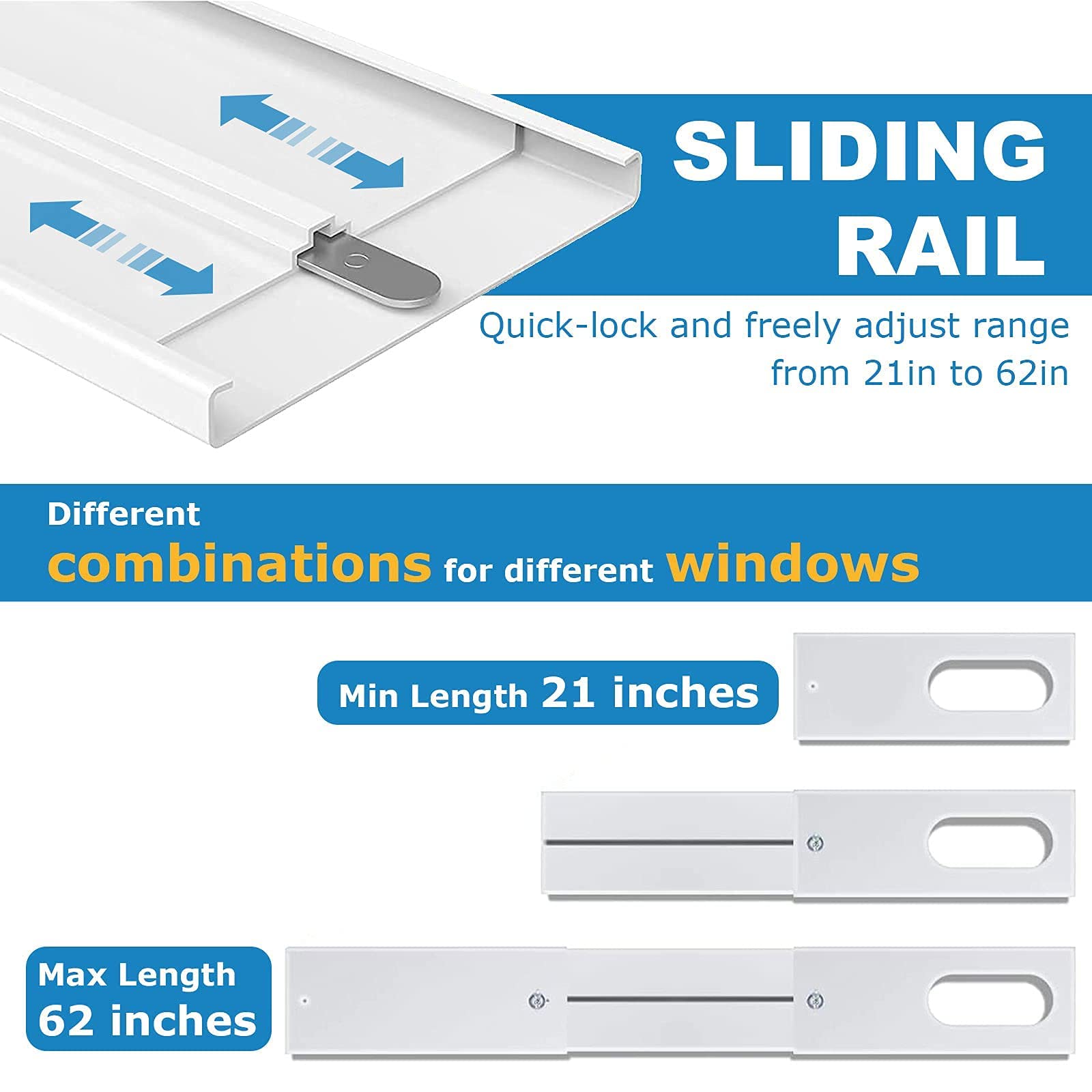 Window Vent Kit for Portable Air Conditioner, Adjustable Window Seal Plate Kit for AC Unit, Adjustable Length 21 Inch to 62 Inch, AC Window Kit for Exhuast Hose of 15cm/5.9 Inch.