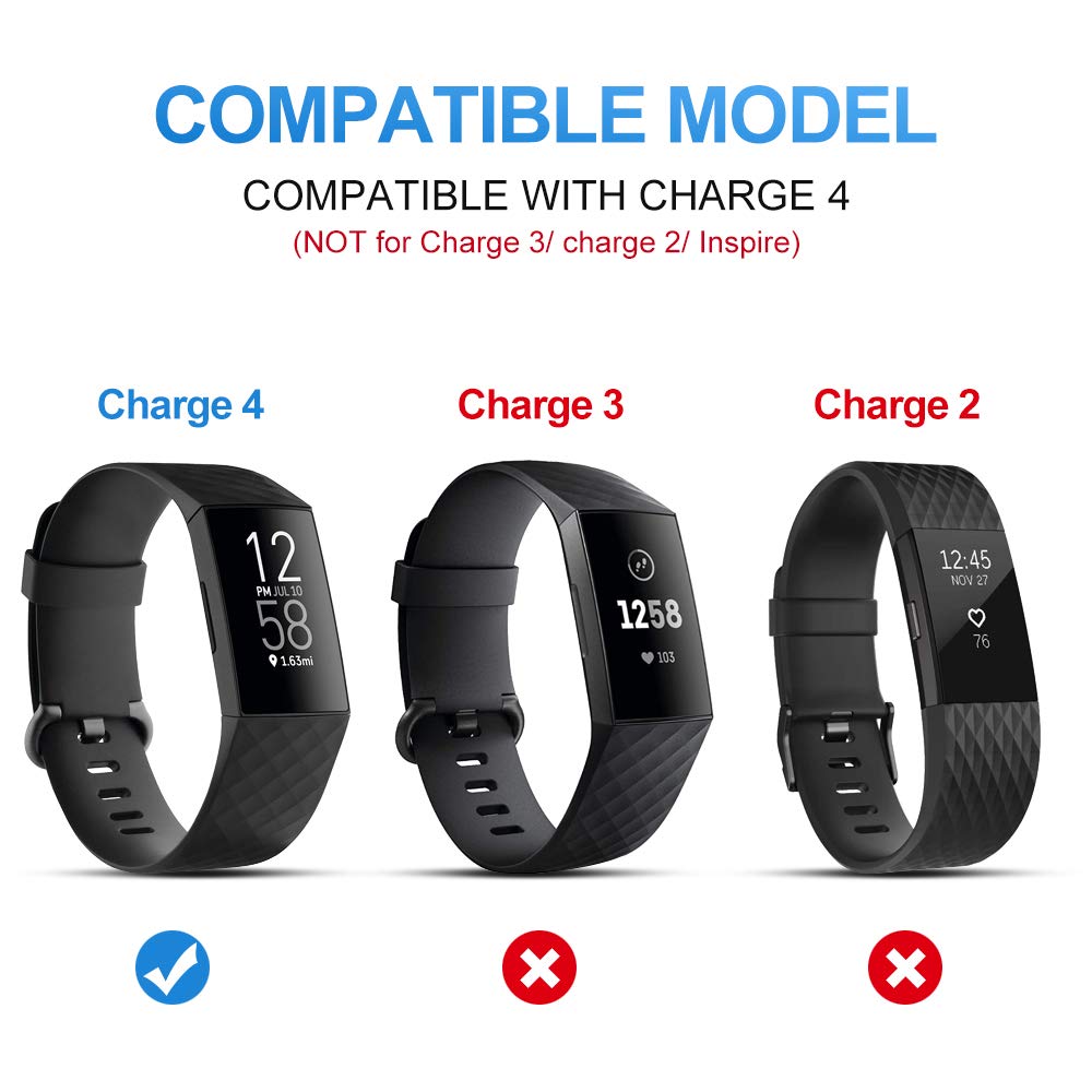 CAVN Charger Dock Compatible with Fitbit Charge 4 / Charge 4 SE (Not for Charge 3), Aluminum Charger Dock Replacement Charging Stand Station Cradle Base with USB Cable for Charge 4 Smart Watch (Black)