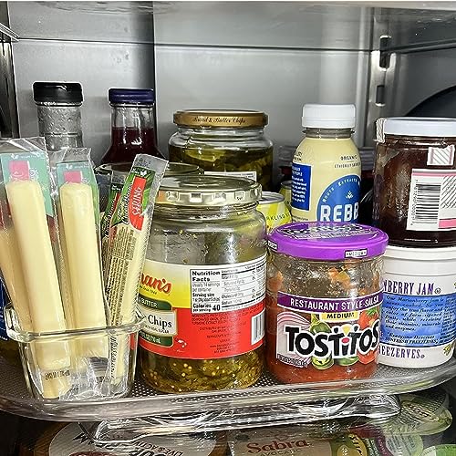 Fridge Turntable Organiser Kitchen Food Storage Tray Transparent Square 360°Rotatable Shelf Space Organizer Tray Countertop Spice Organiser for Cabinet Table Pantry Kitchen Countertop