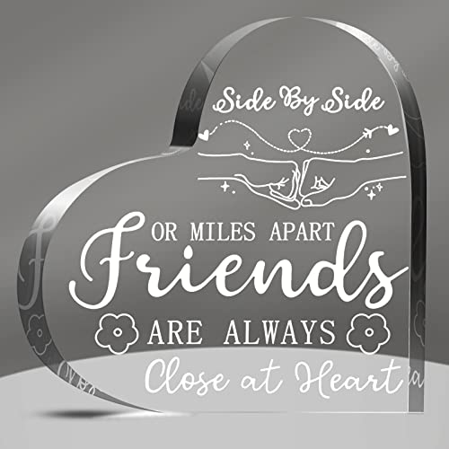 Friend Birthday Gifts for Women Keepsake Paperweight Friendship Gifts for Friends Acrylic Christmas Friends Gift with Quotes Side by Side or Miles Apart Friends Are Always Close at Heart (Flower)